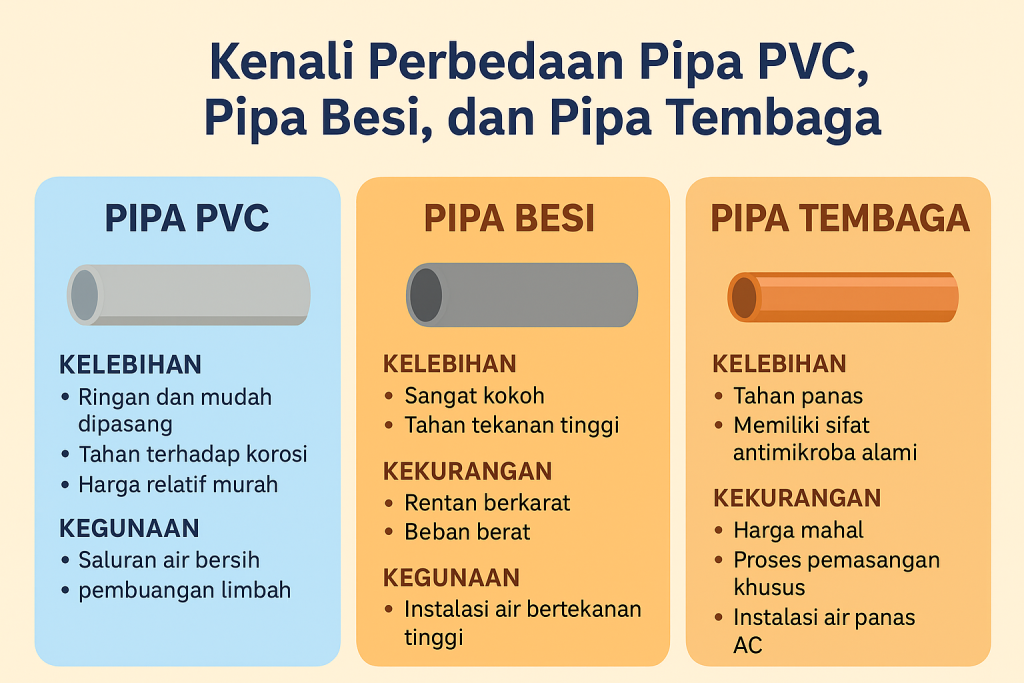 Kenali Perbedaan Pipa PVC, Pipa Besi, dan Pipa Tembaga